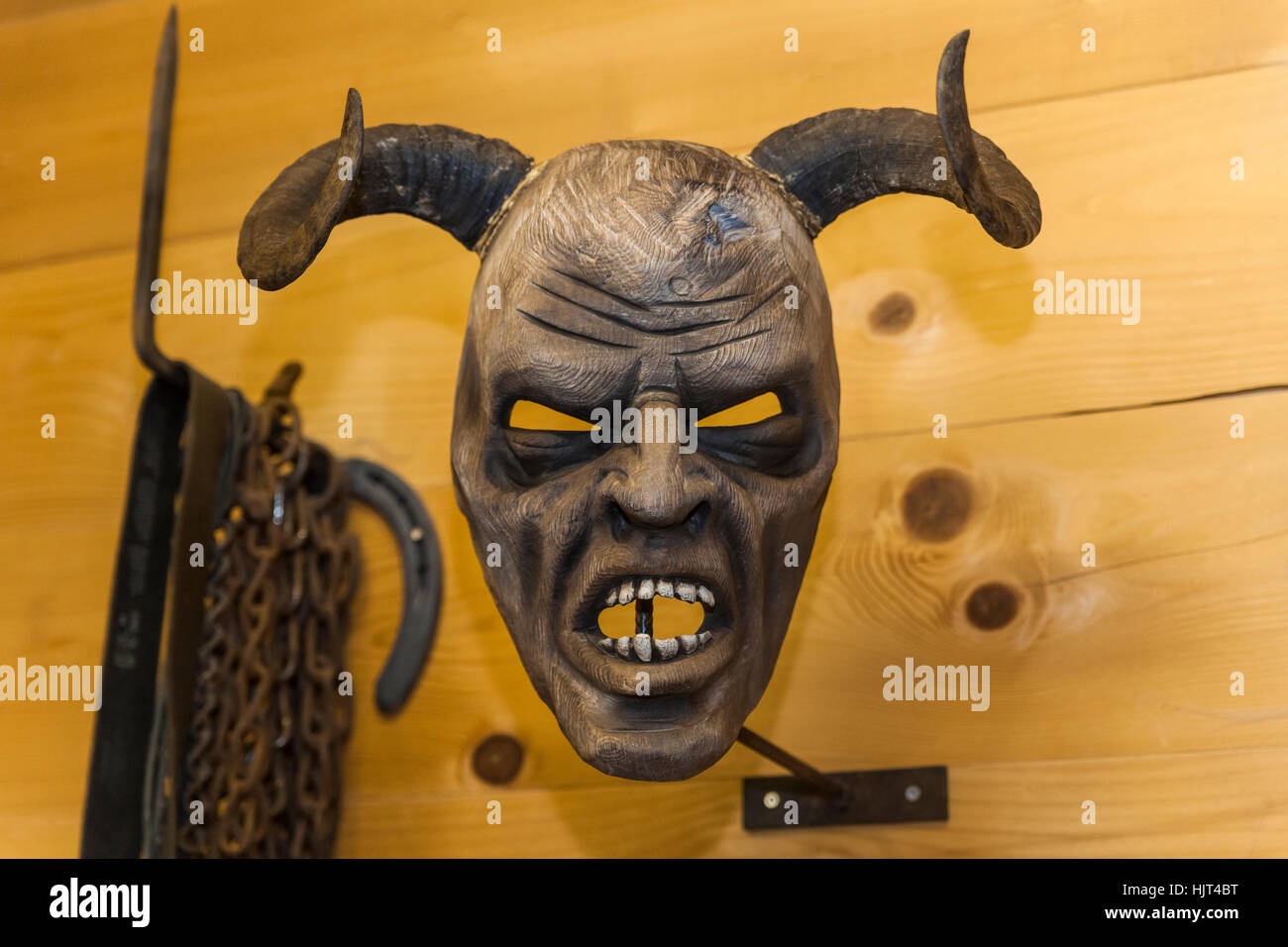 Handcrafted wooden Krampus mask Stock Photo - Alamy