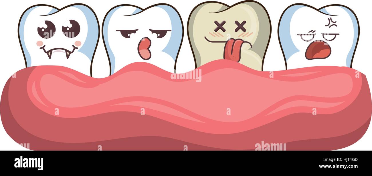 set teeth funny character kawaii style vector illustration design Stock ...
