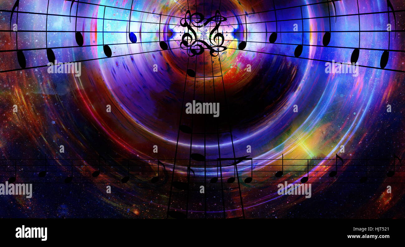 music notes in space with stars. abstract color background. Music ...