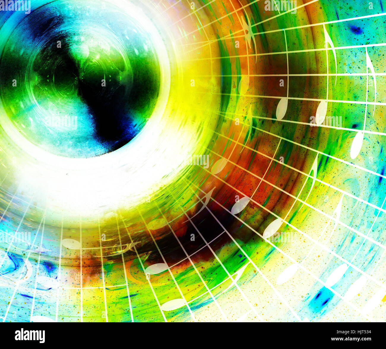 music notes in space with stars. abstract color background. Music ...