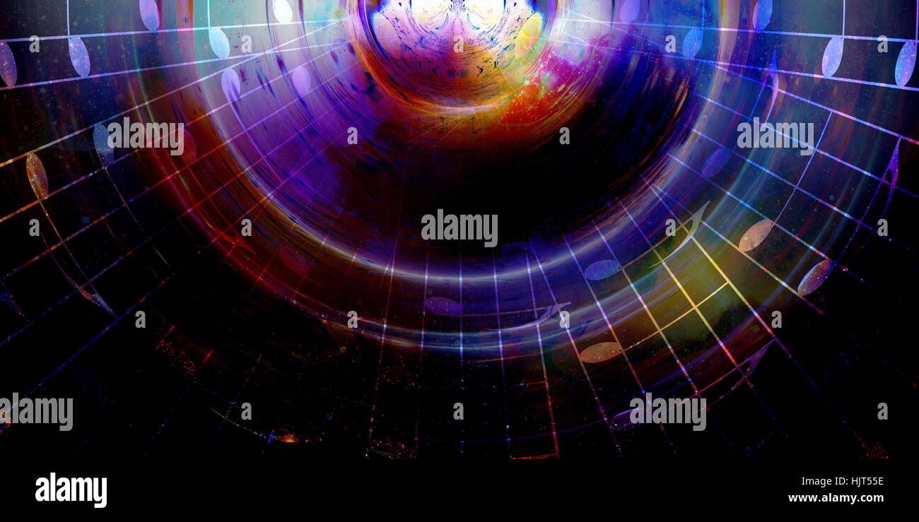 music notes in space with stars. abstract color background. Music ...