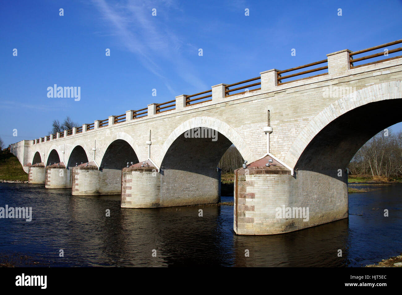blue, stone, bridge, arch, estonia, old, firmament, sky, river, water ...