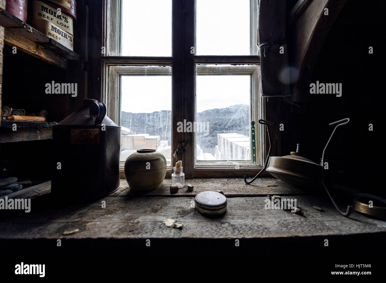Artifacts and memorabilia on a windowsill in Antarctic explorer Ernest ...