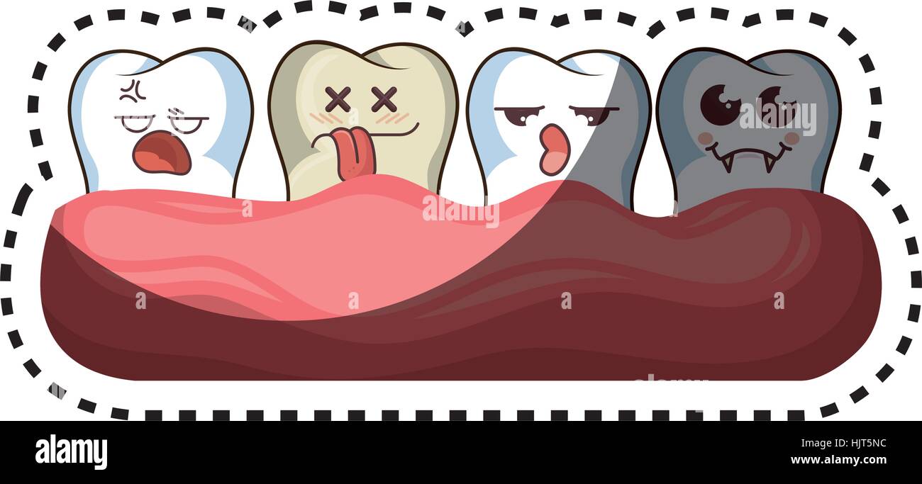set teeth funny character kawaii style vector illustration design Stock ...