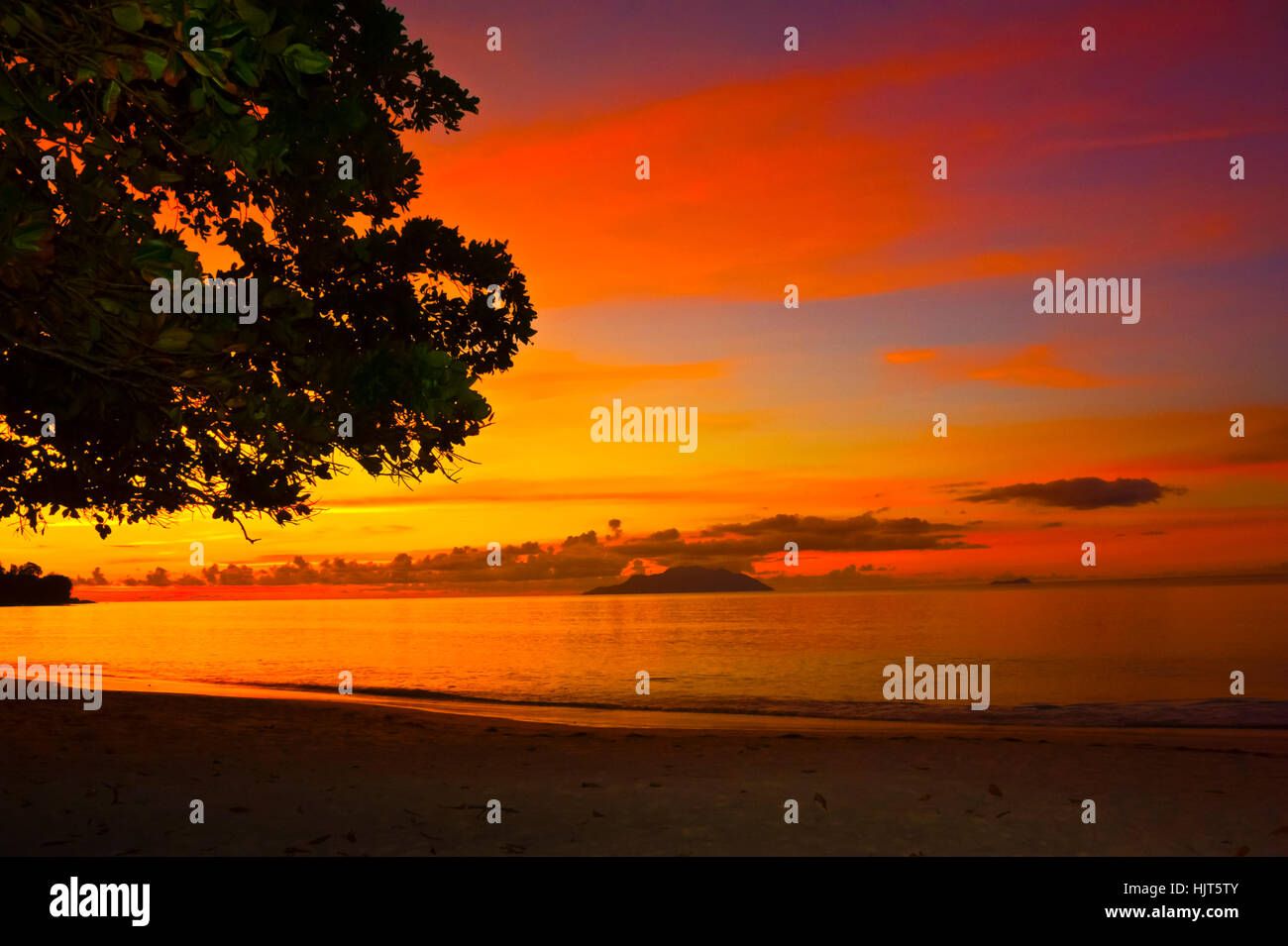 Sunset of the Seychelles, Island Mahé Stock Photo - Alamy