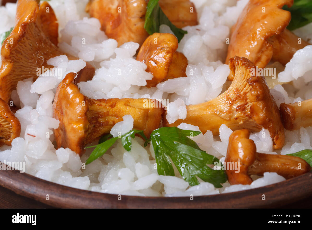 Risotto with chanterelle mushrooms and parsley macro horizontal Stock ...