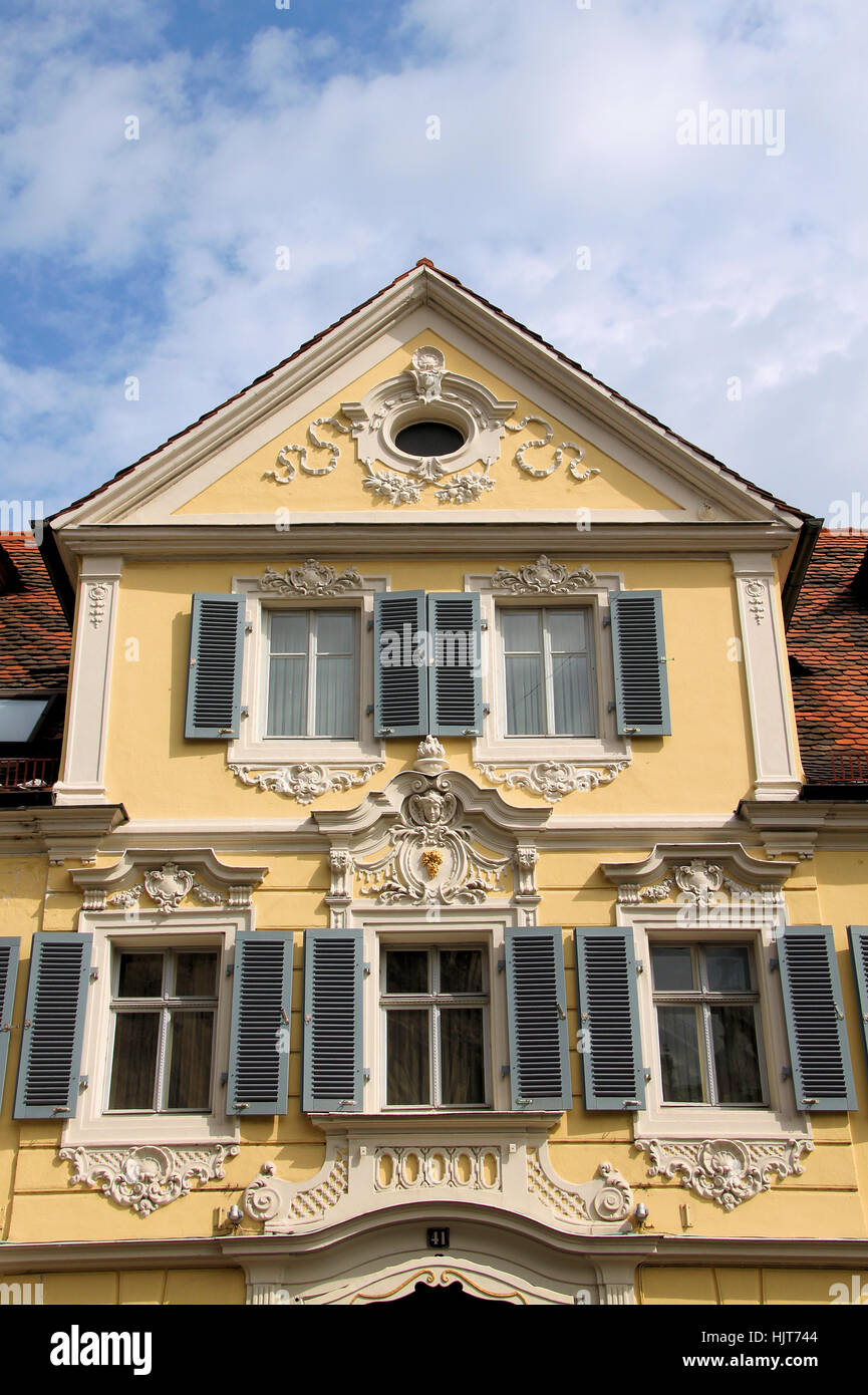 historical, baroque, bavaria, relief, gable, blue, house, building ...