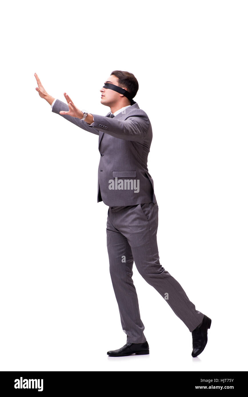 Blindfolded businessman isolated on white Stock Photo - Alamy