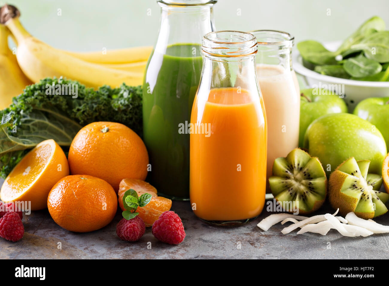 Variety of fresh vegetable and fruit juices Stock Photo - Alamy