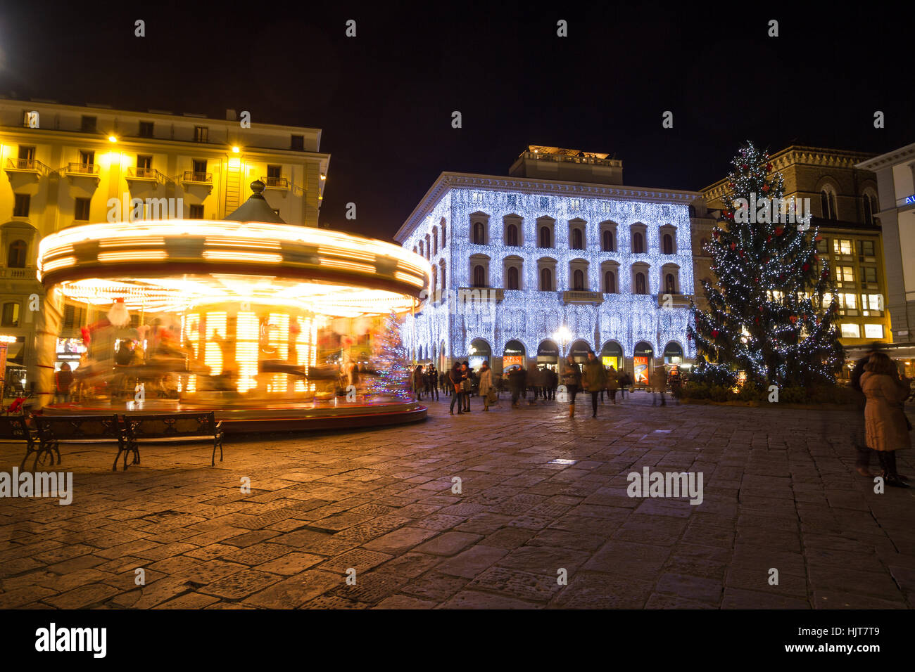 Florence, January 2017: Piazza della Repubblica with Old carousel and ...