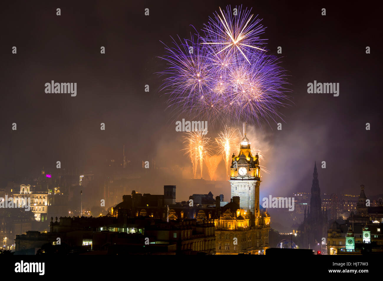 UK, Scotland, Edinburgh, Firework Display on Edinburgh International ...