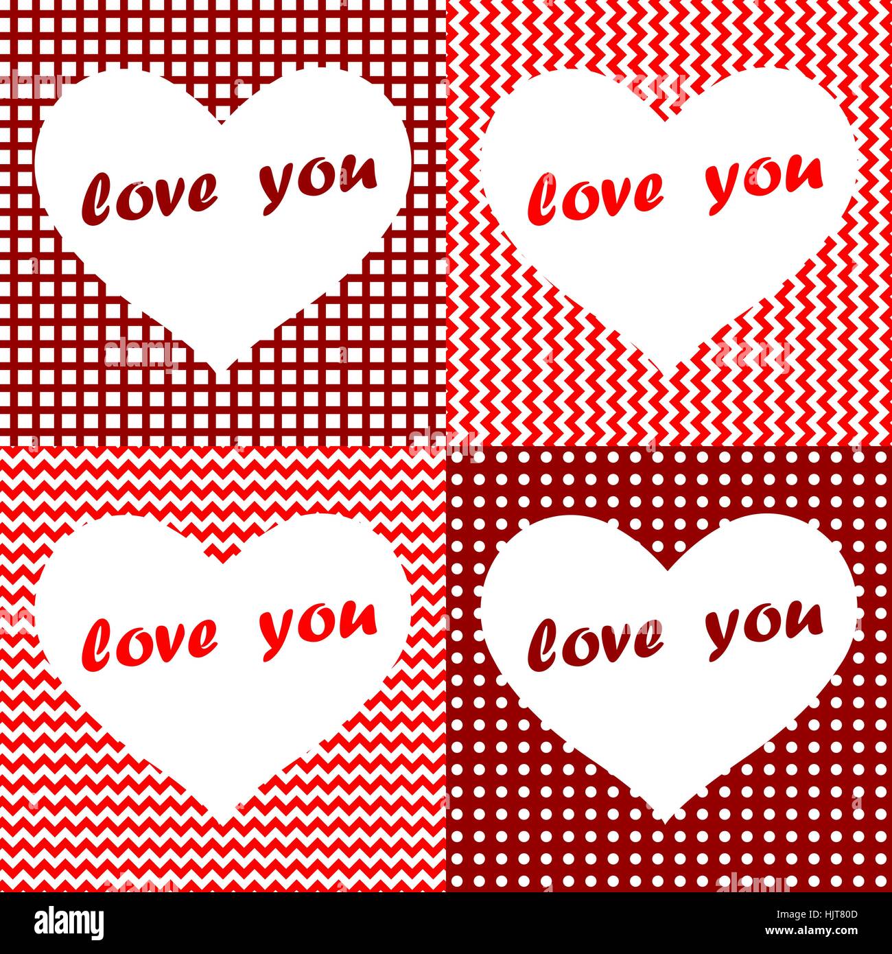 Set of four illustrations Valentines Day. Hearts on the background ...