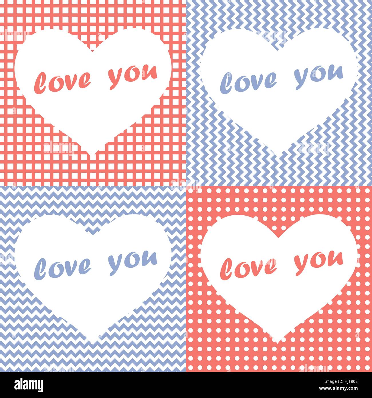 Set of four illustrations Valentines Day. Hearts on the background ...