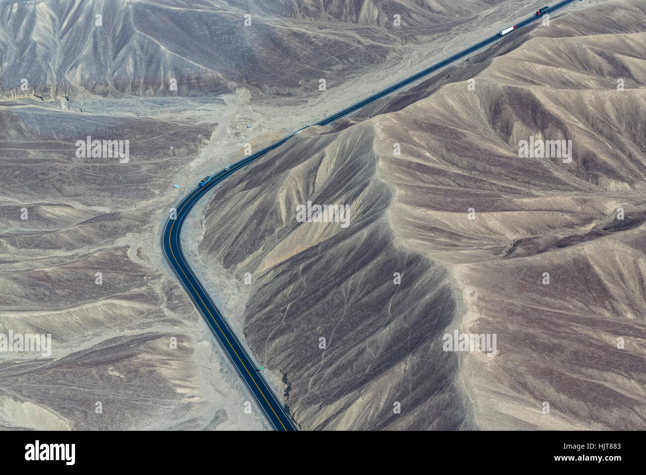 Peru, Nazca, Aerial view of geoglyphs of Nazca, Carretera Panamericana ...