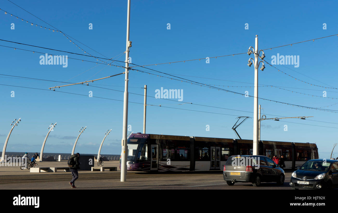 The Promenade at Blackpool, UK with its tram line in full operation ...