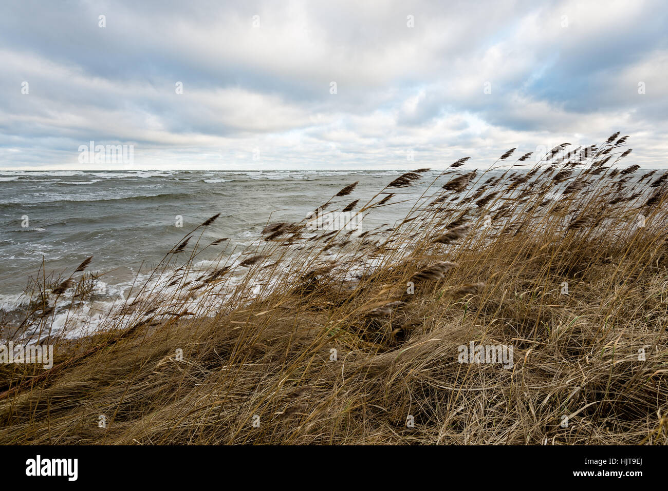 rocky sea beach with wide angle perspective over the sea clouds Stock ...