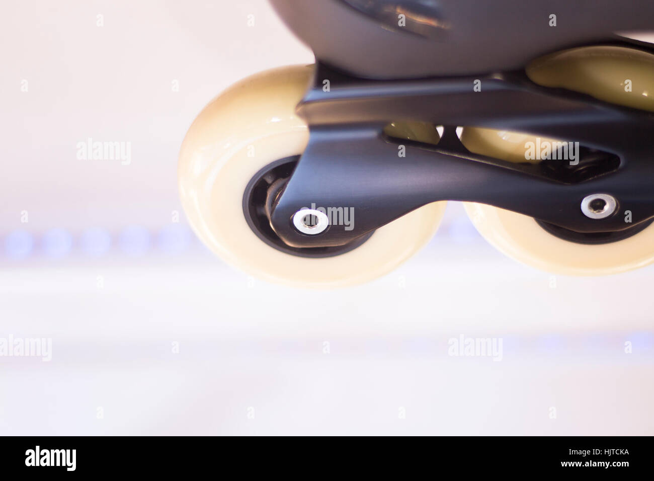 Freestyle inline skates boots and wheels in retail store shop window ...