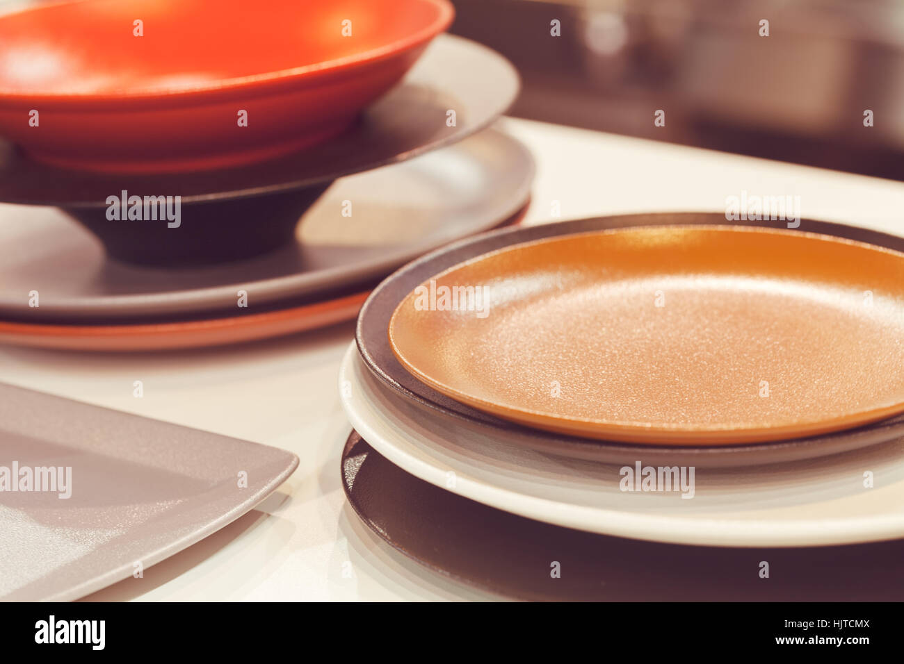 ceramic dishes in colors for the kitchen or restoran, note shallow ...