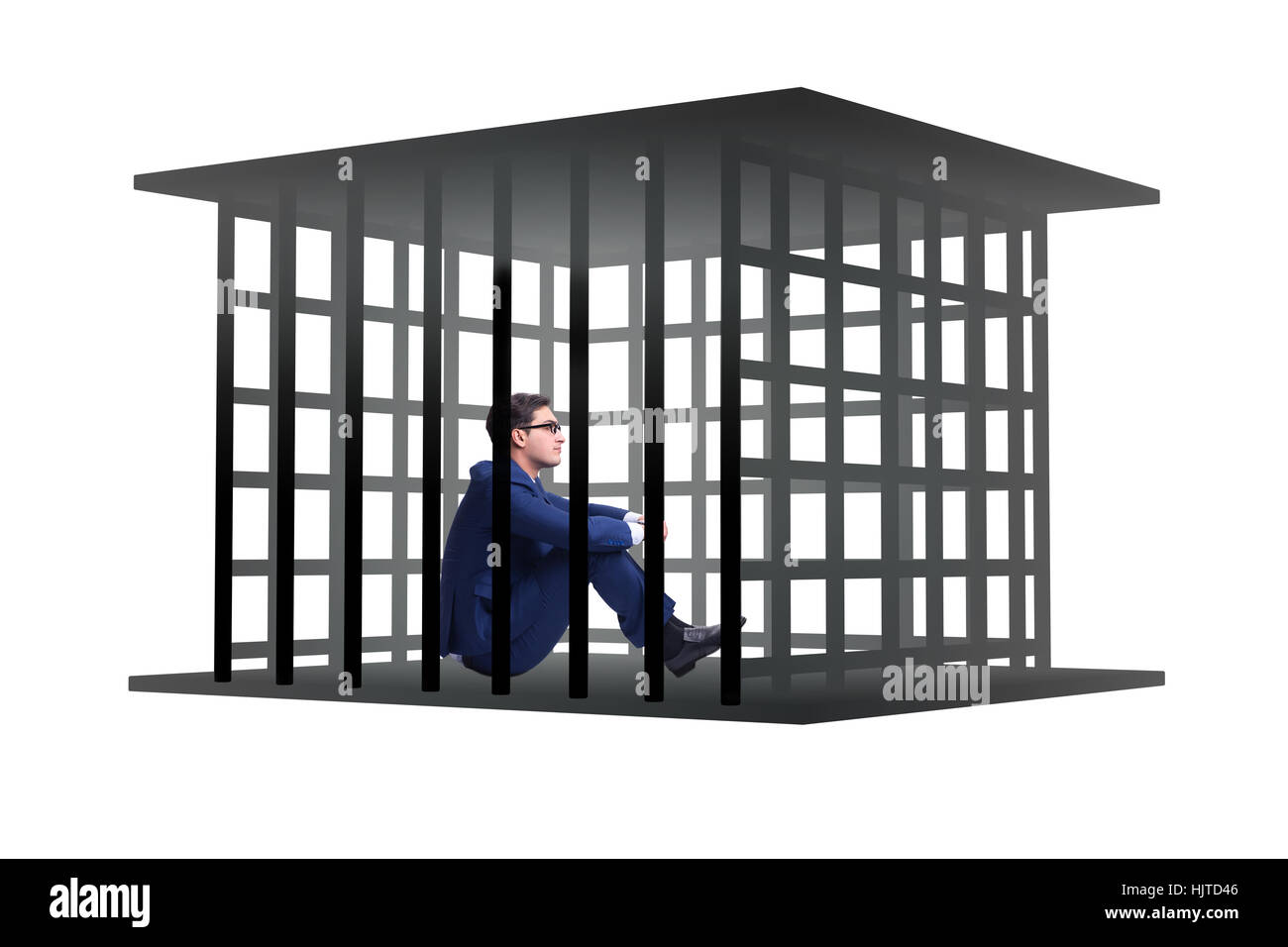 Businessman in the cage isolated on white Stock Photo - Alamy