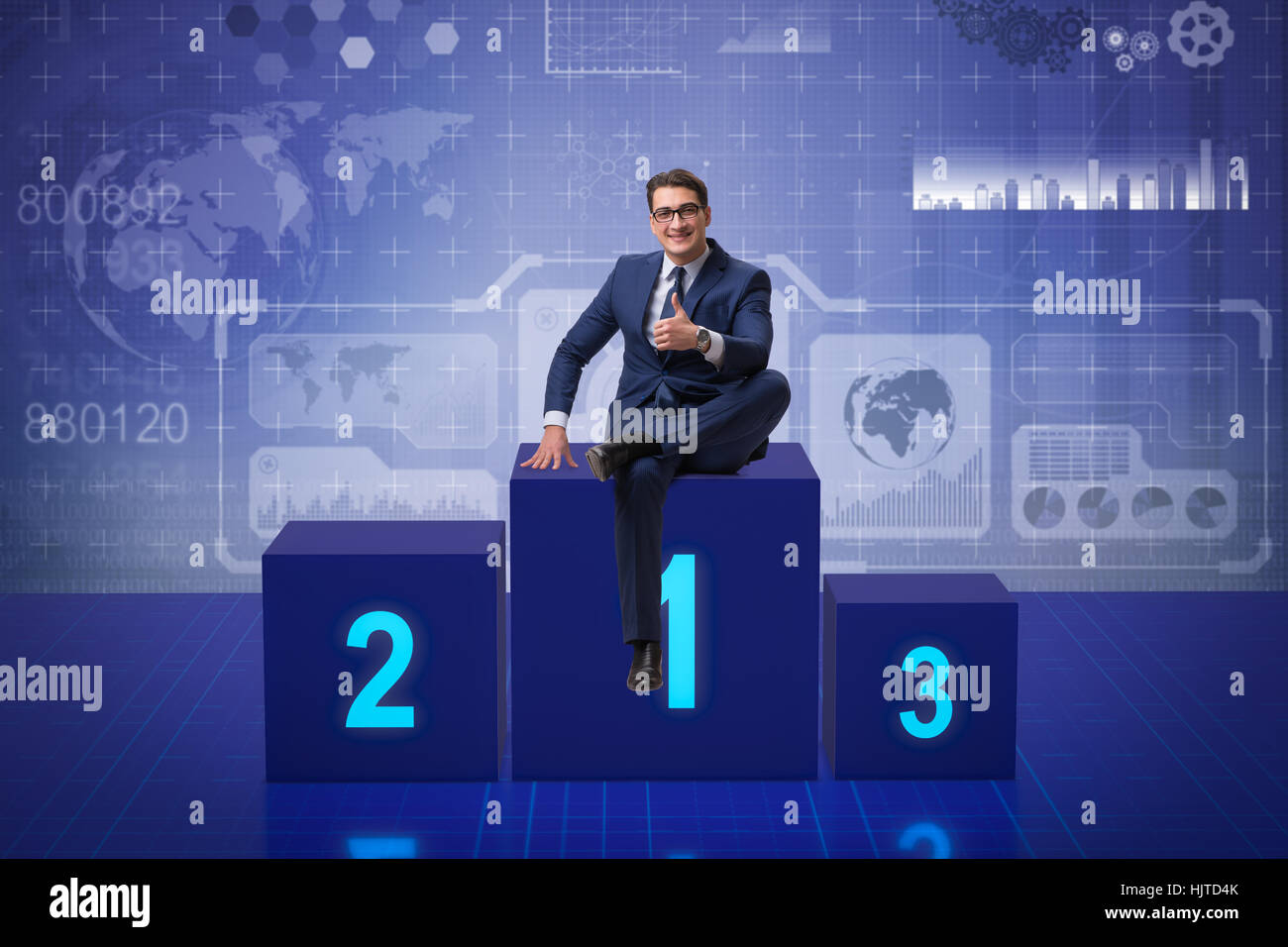 Businessman taking first place in competition Stock Photo - Alamy