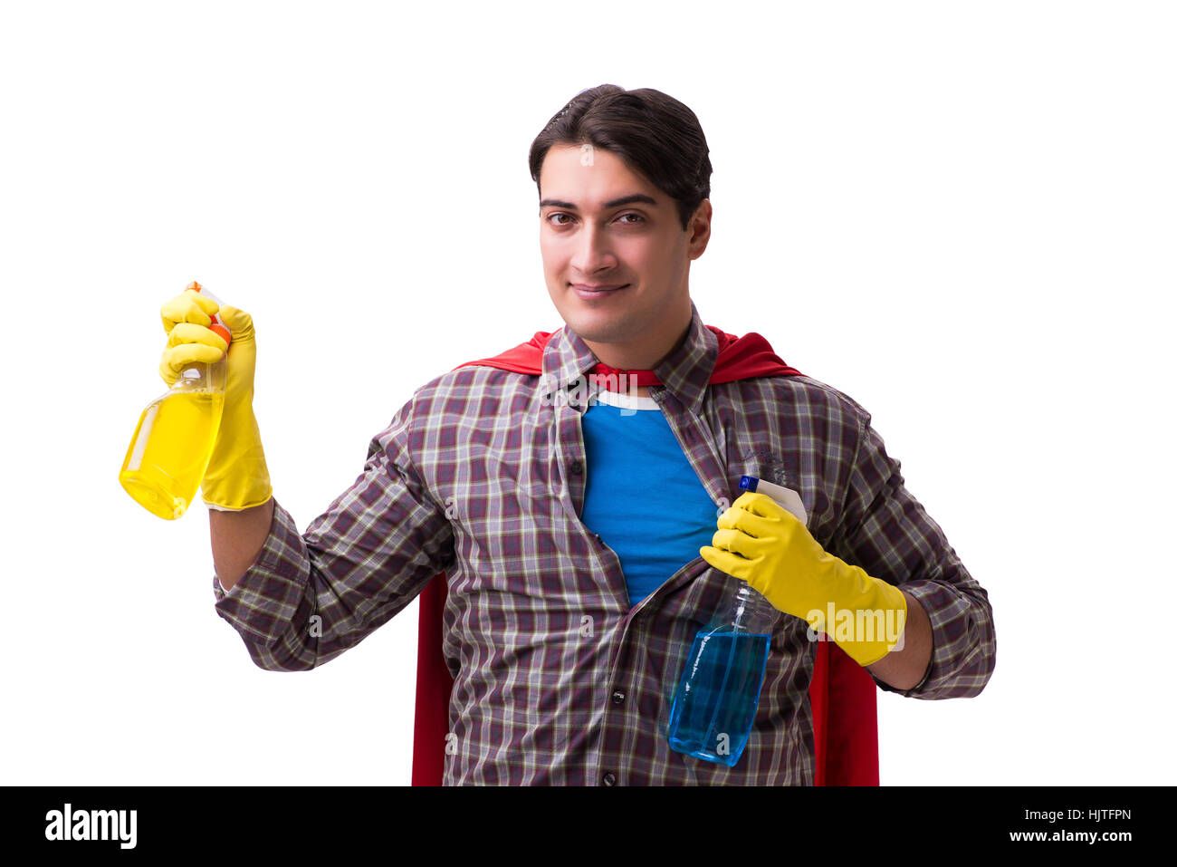Super hero cleaner isolated on white Stock Photo - Alamy