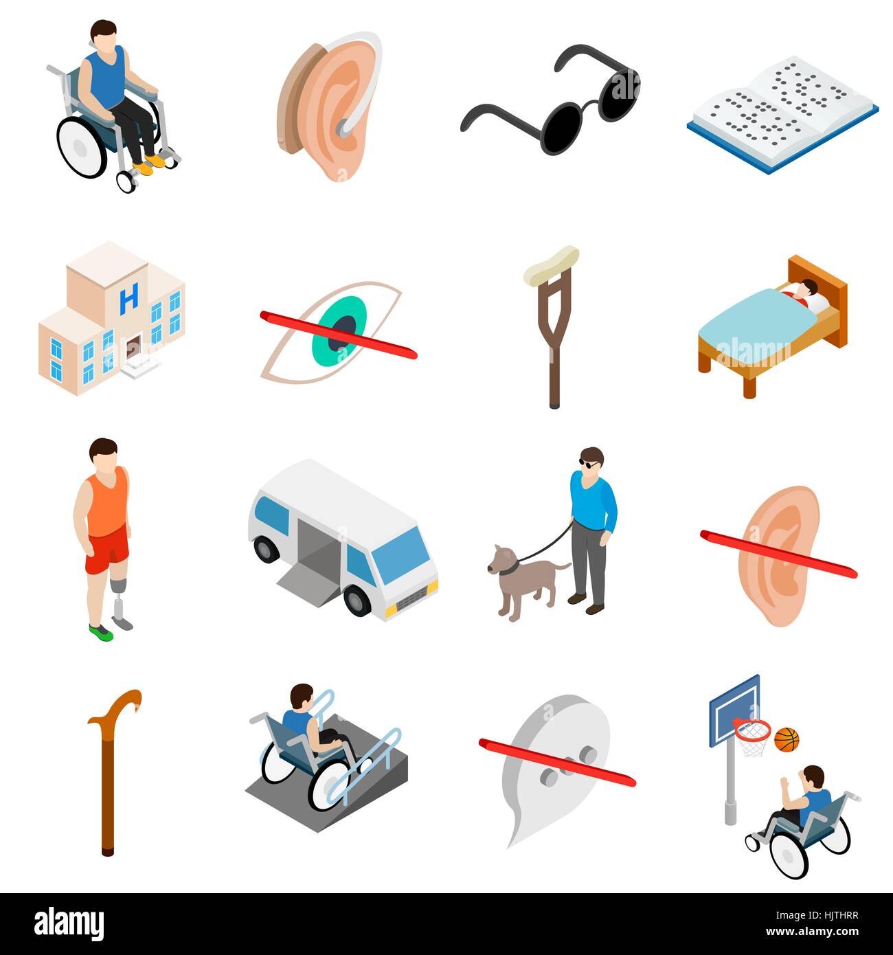 Disabled people care set in isometric 3d style isolated on white ...