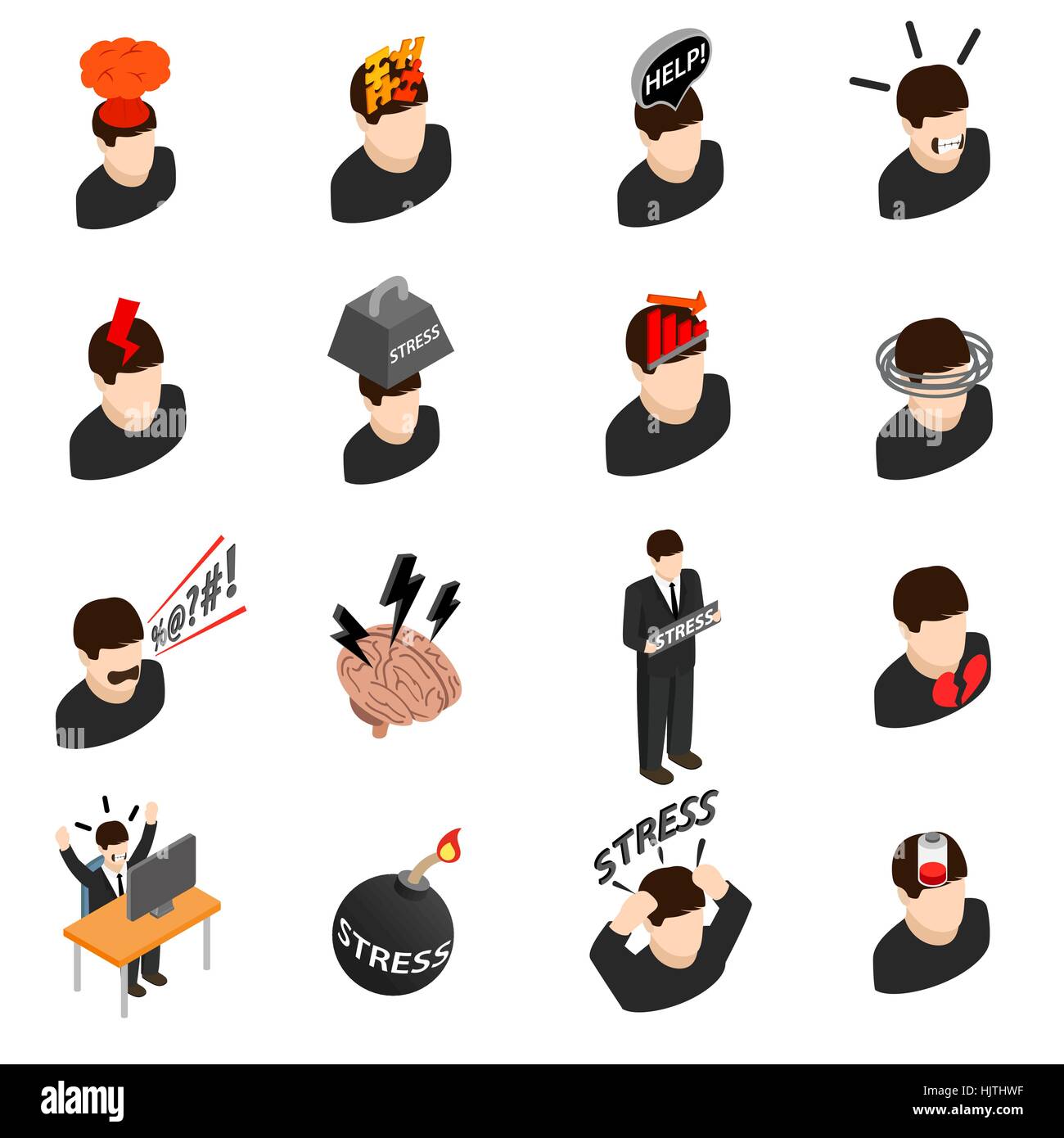 Stress icons in isometric 3d style on a white background Stock Vector ...