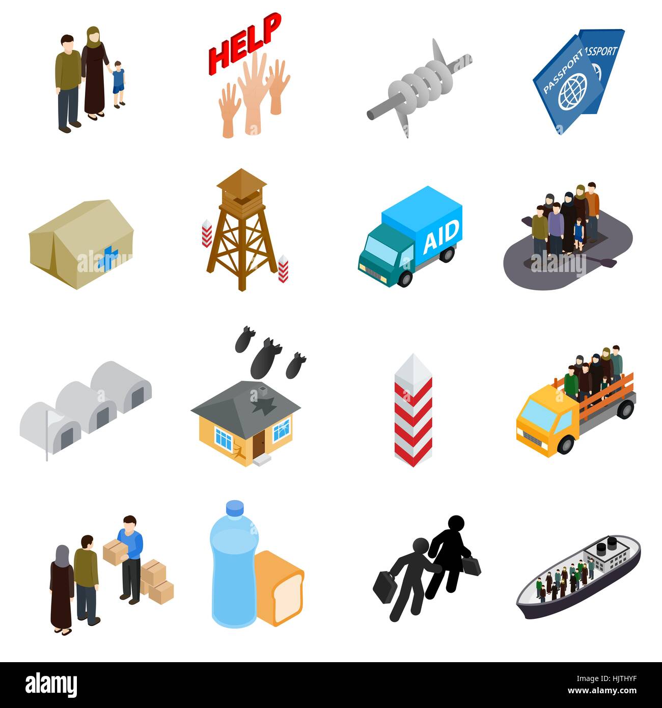 Refugees icons set in isometric 3d style on a white background Stock ...