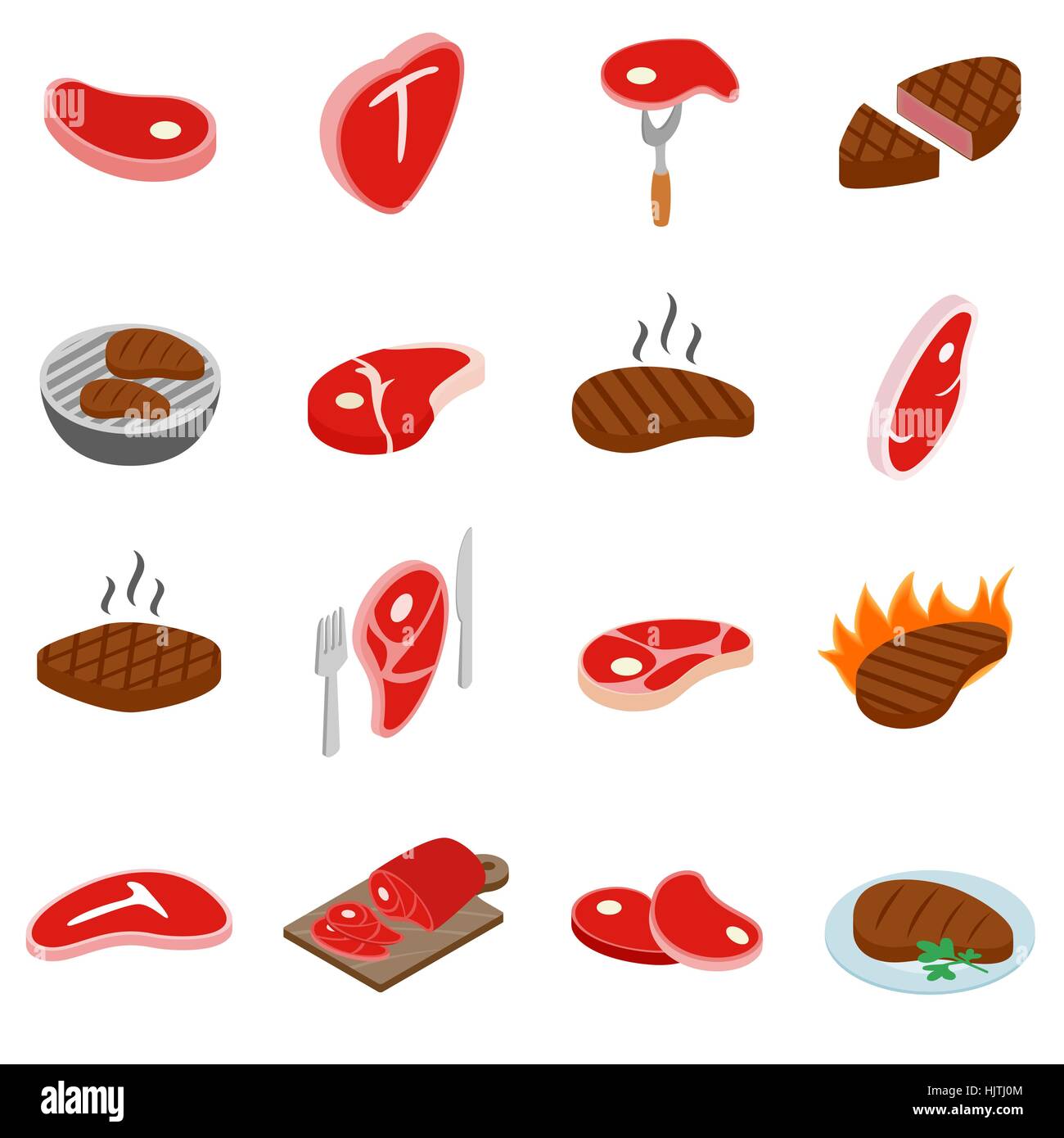 Steak icons set in isometric 3d style on a white background Stock ...