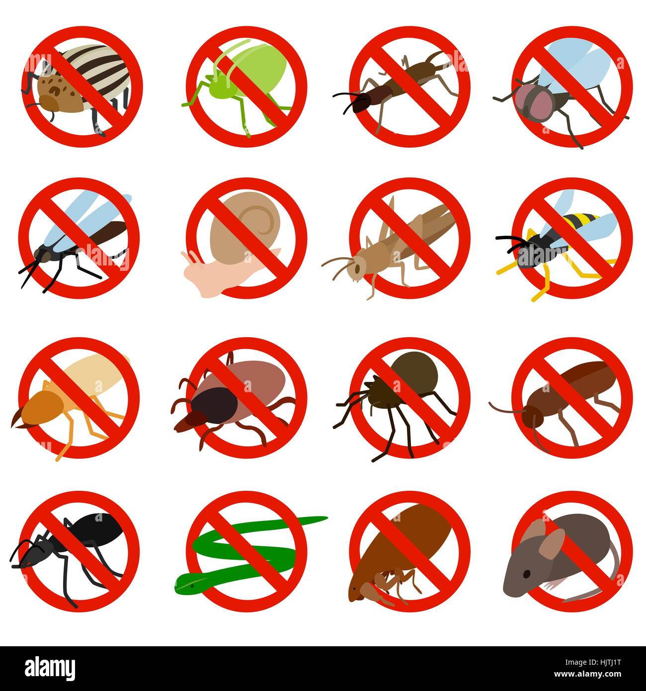 No insect sign icons set in isometric 3d style on a white background ...