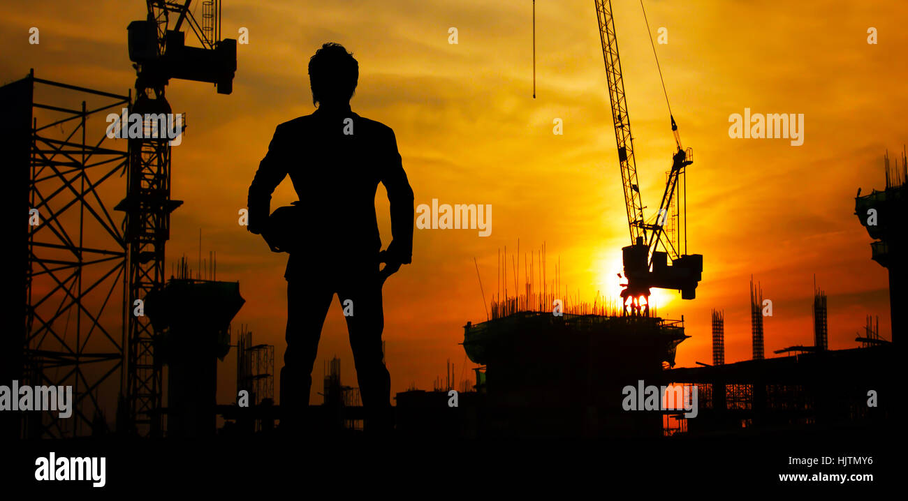 Construction site at sunset Stock Photo - Alamy