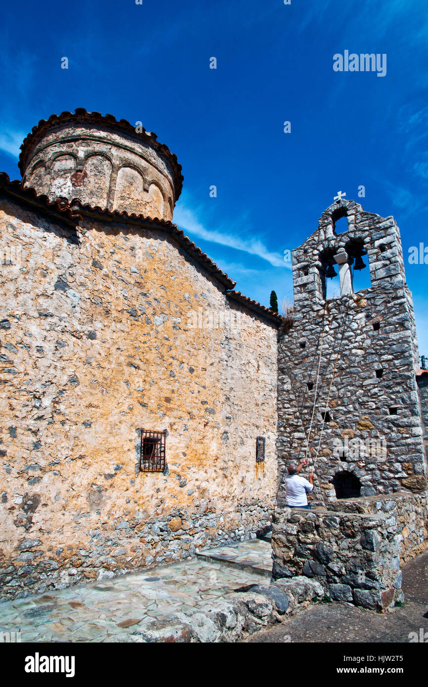 europe, greece, peloponnese, mani, oitilo, monastery dekoulou, church ...