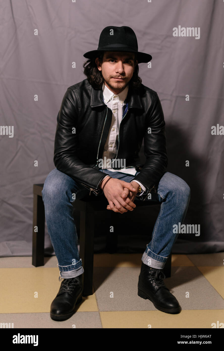 Cool guy in leather jacket hi-res stock photography and images - Alamy