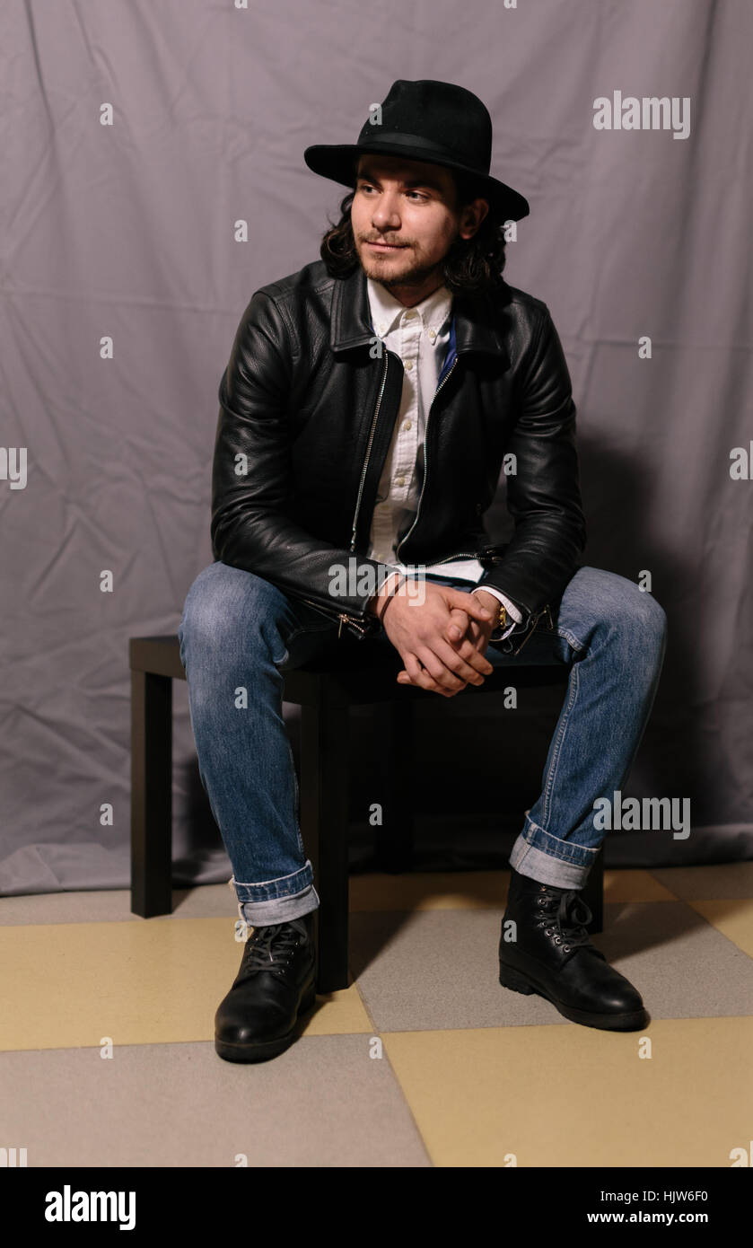 Cool guy in leather jacket hi-res stock photography and images - Alamy