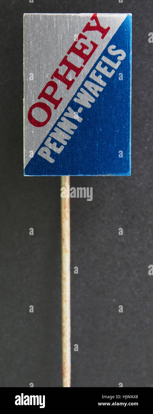 Ophey penny-wafer advertising pin used for promoting Ophey's classic ...