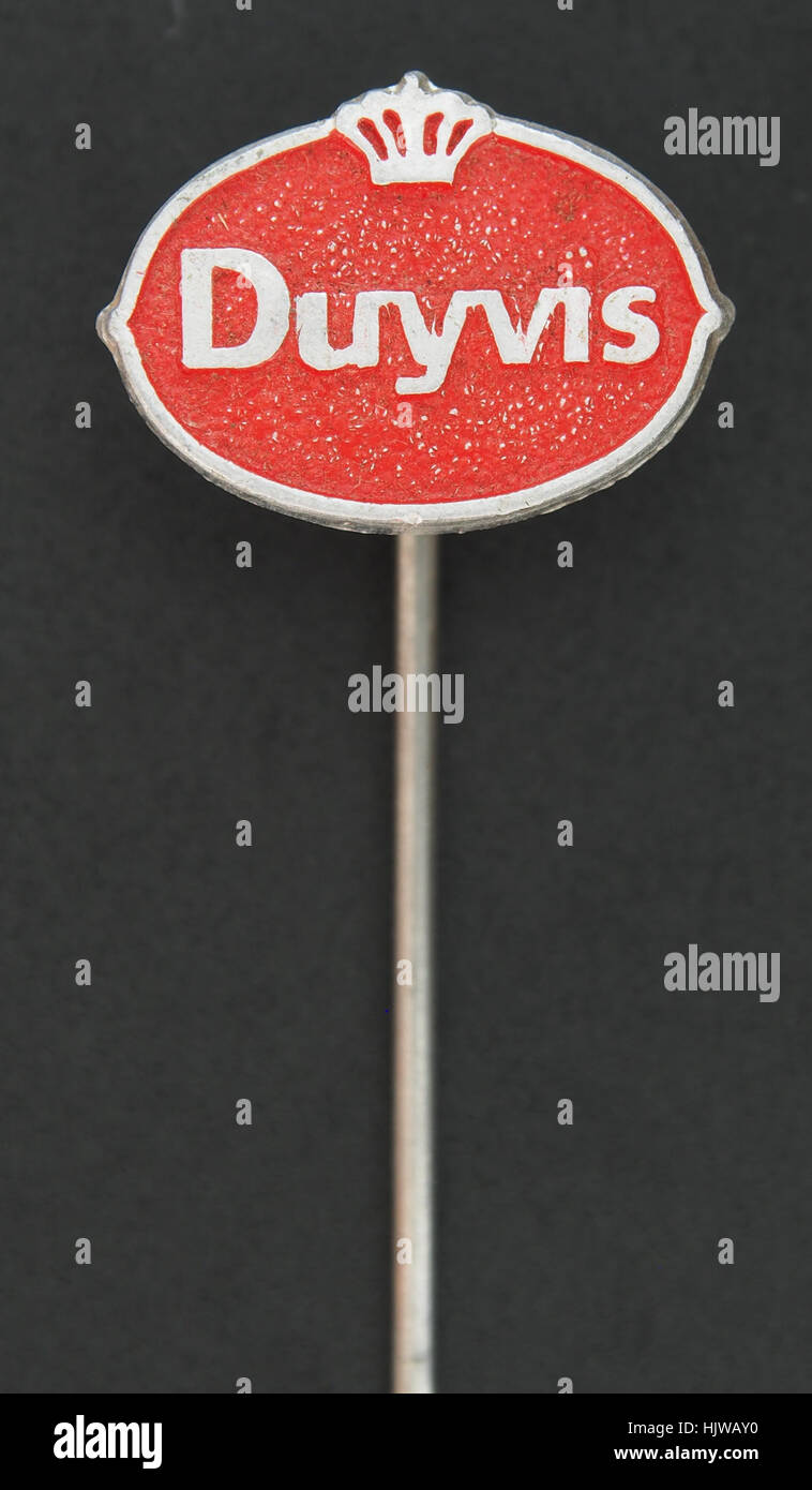Duyvis red advertising pin, a collectible promotional item for Duyvis ...