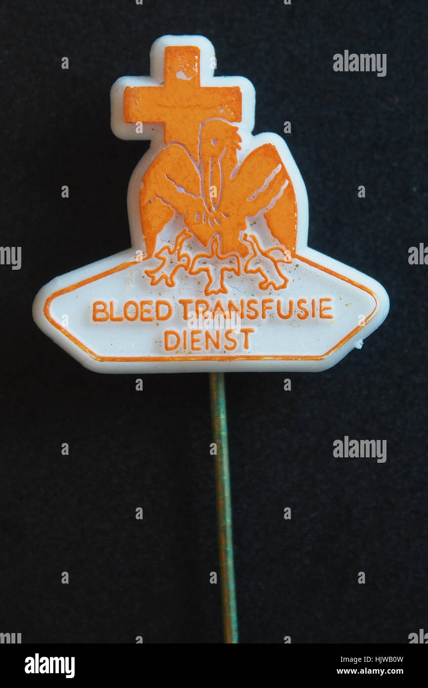 An advertising pin for the Dutch Blood Transfusion Service (Bloed ...