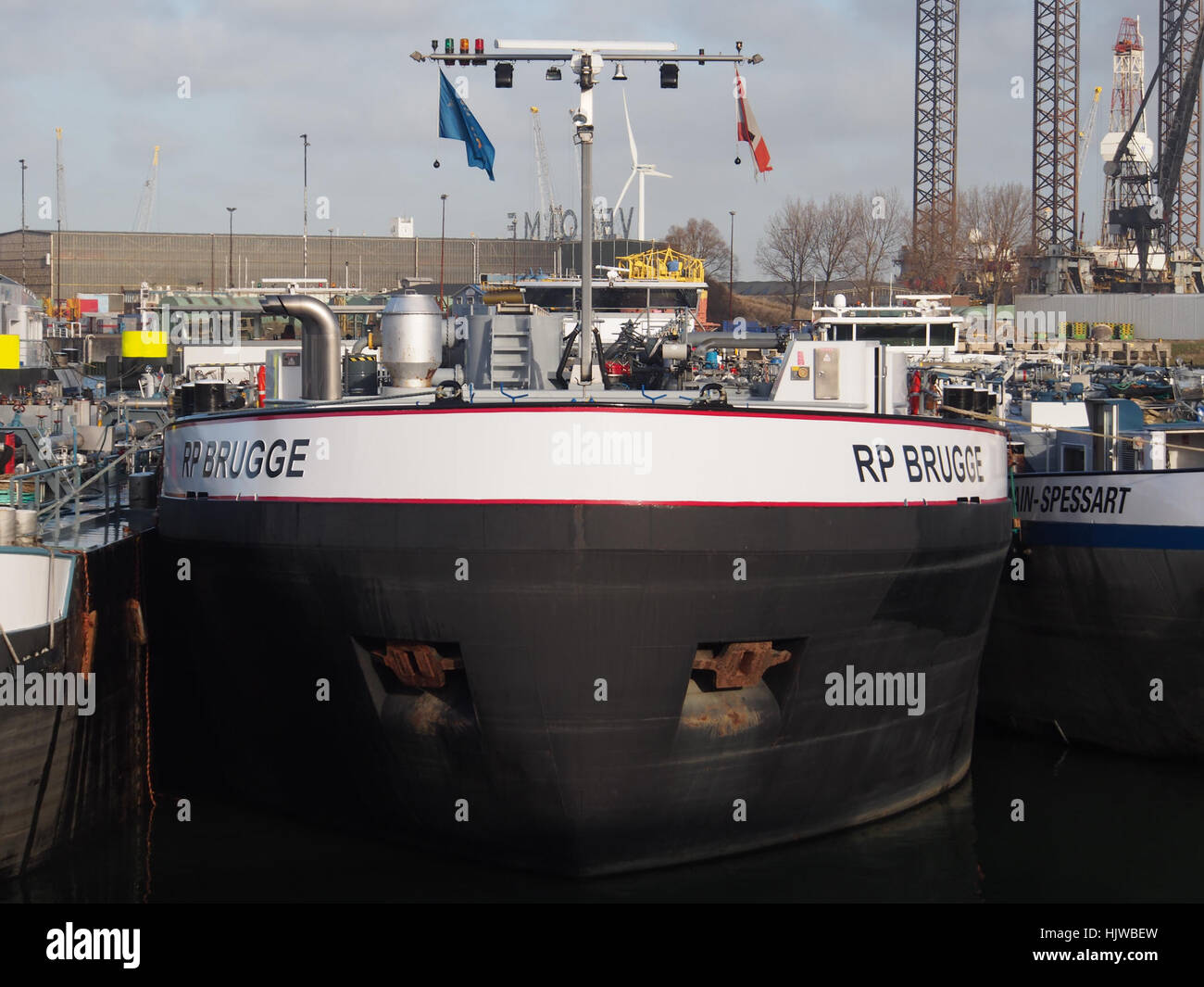 The RP Brugge, a modern cargo ship, is docked at Welplaathaven in the ...
