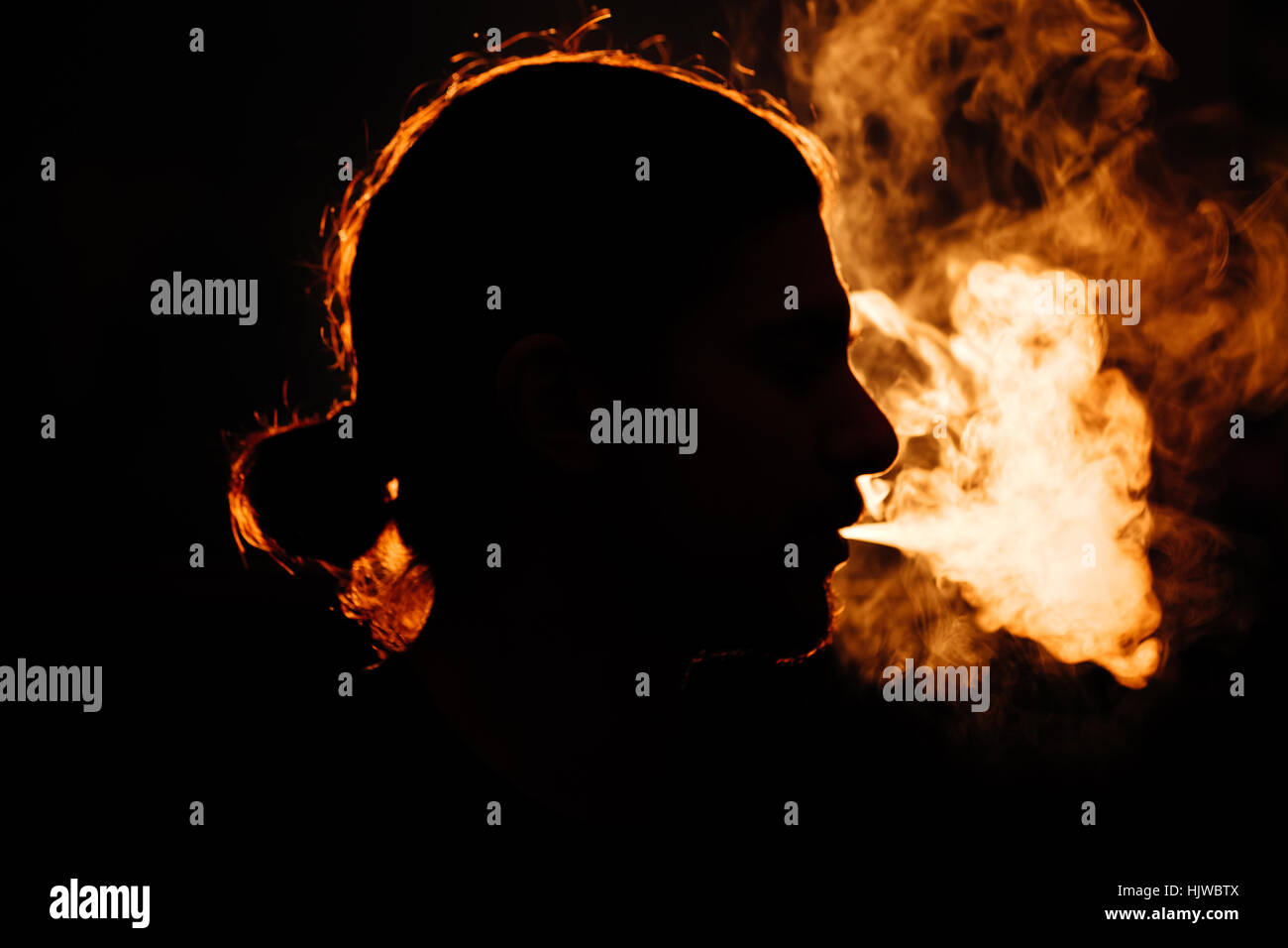 man's head in the smoke Stock Photo - Alamy