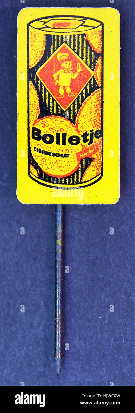 A vintage advertising pin for Bolletje, a well-known Dutch bakery brand ...