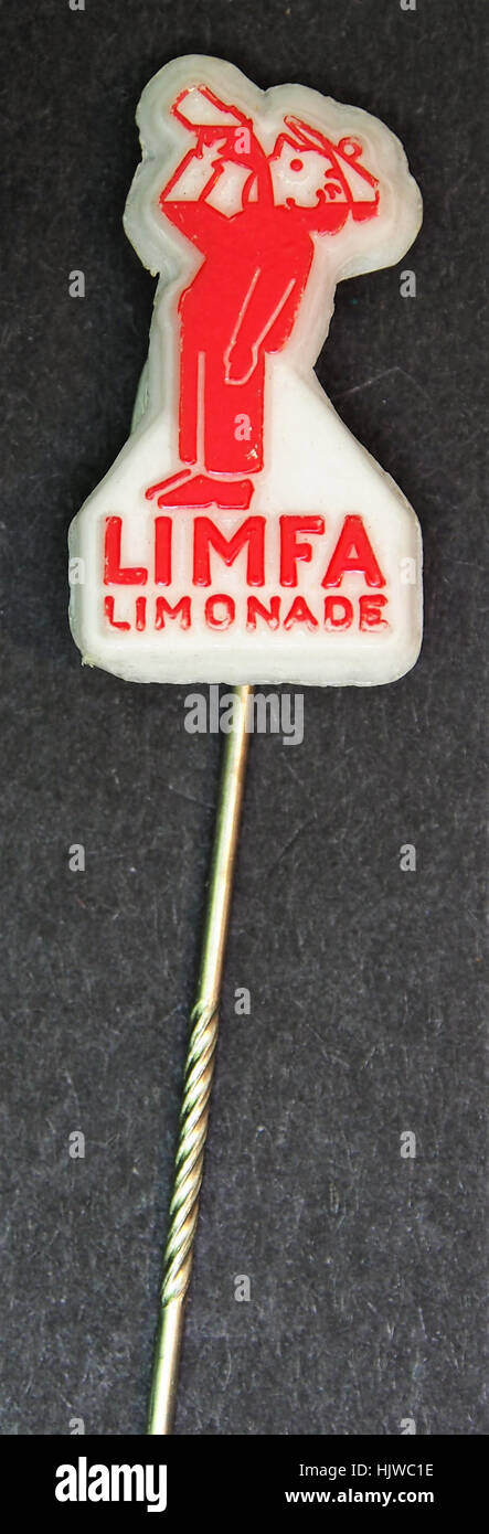 The LIMFA white limonade advertising pin was a collectible item used to ...