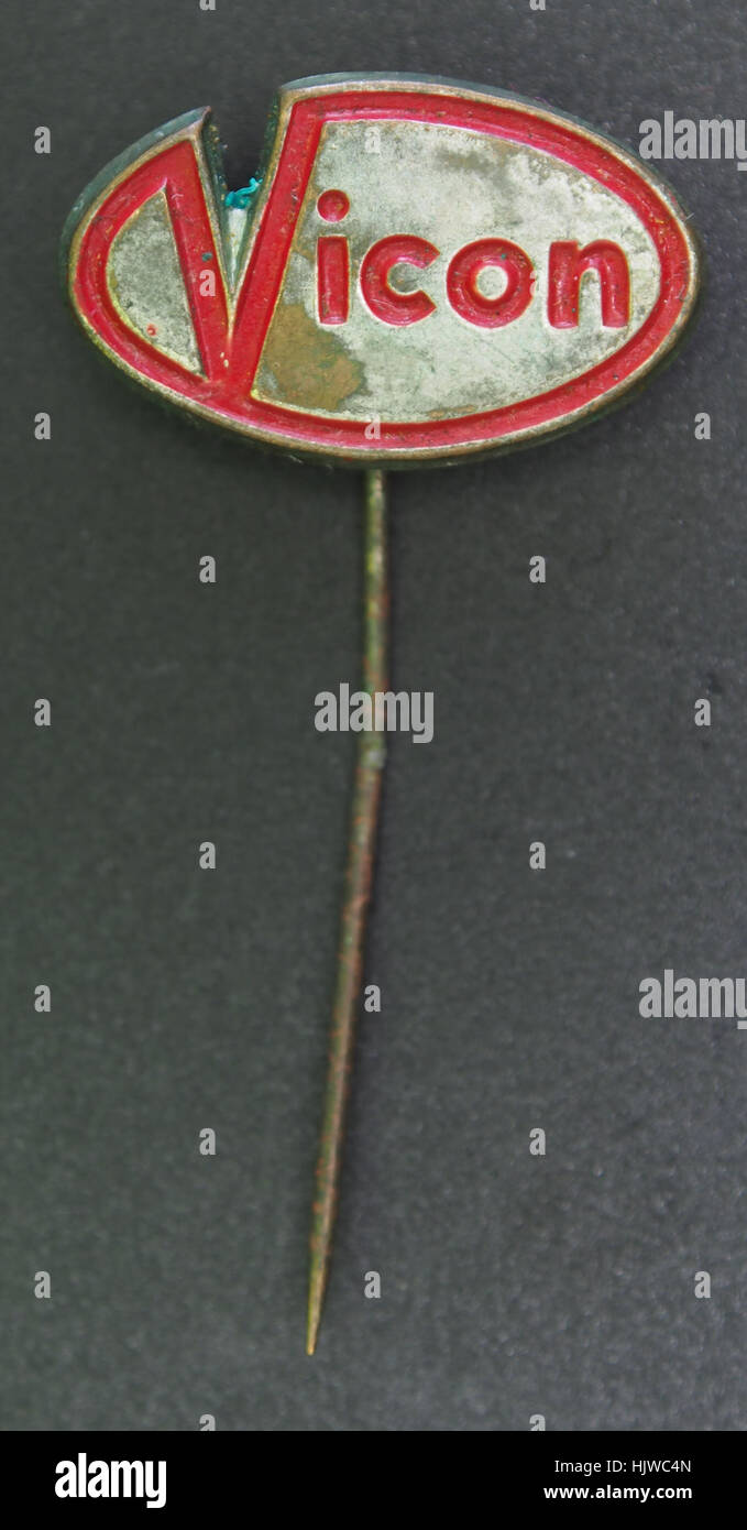 A Vicon advertising pin, used to promote the brand, representing retro ...