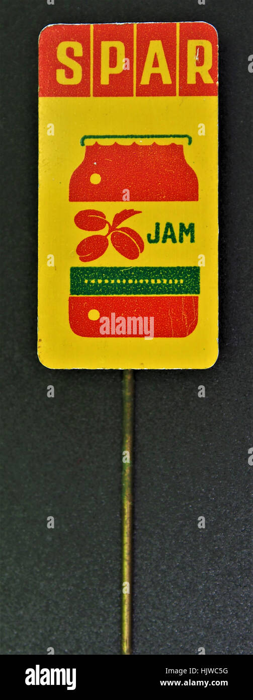 A vintage advertising pin from SPAR Jam, an iconic jam brand ...