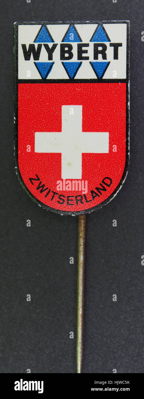 The Wybert Zwisterland advertising pin promotes Wybert, a company ...