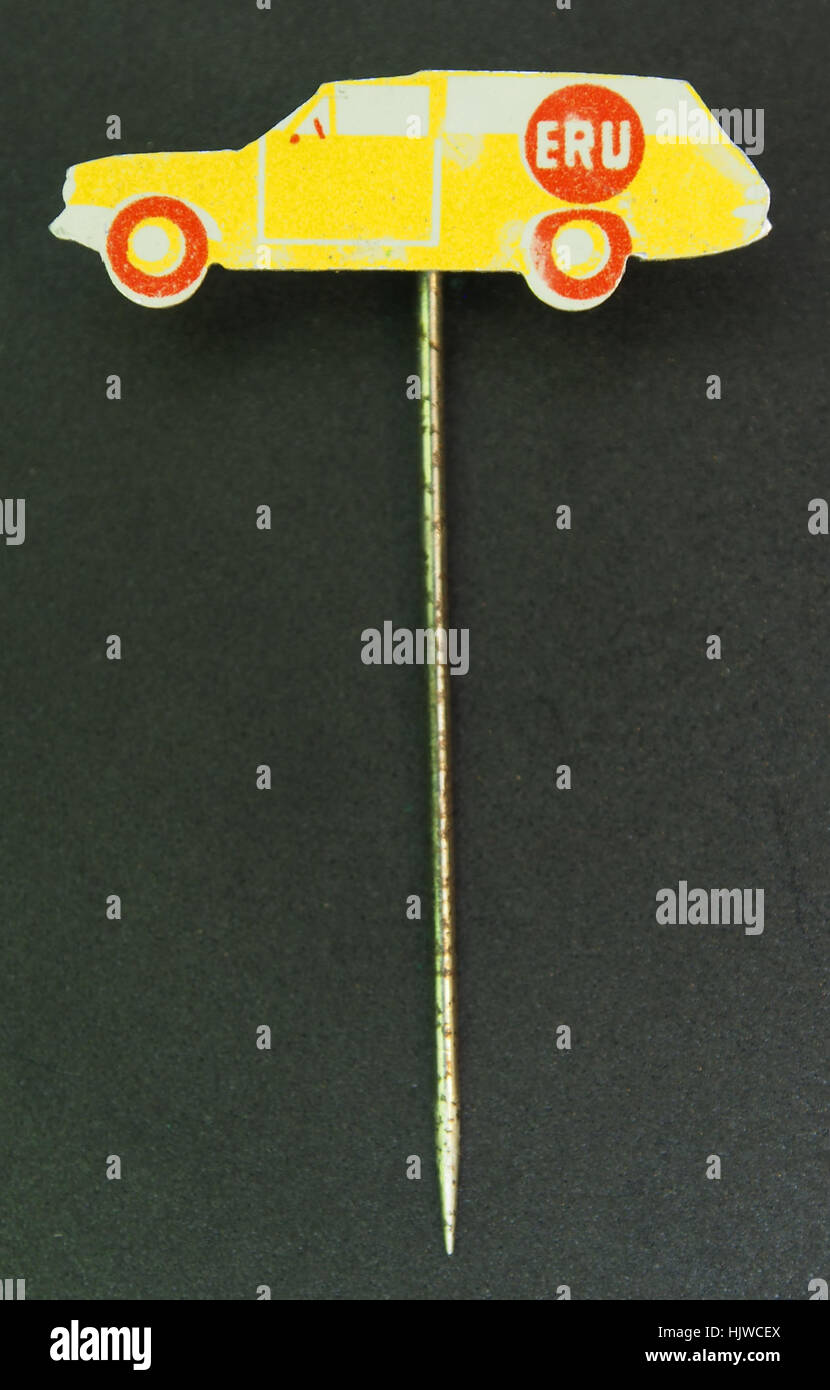 The Eru advertising pin promotes the brand’s vehicle or company car ...