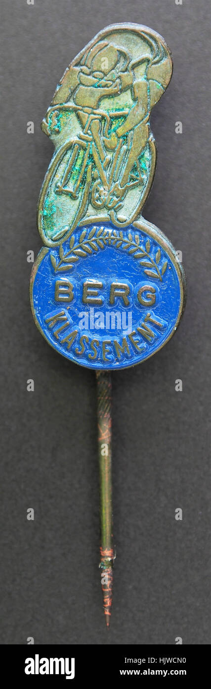 Advertising pin for Berg Klasssement, collectible item Stock Photo - Alamy
