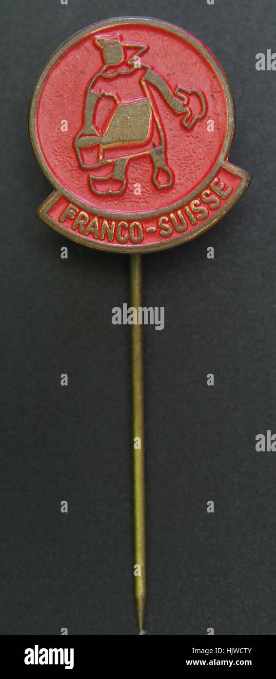 Franco-Suisse promotional pin, collectible advertising item Stock Photo ...