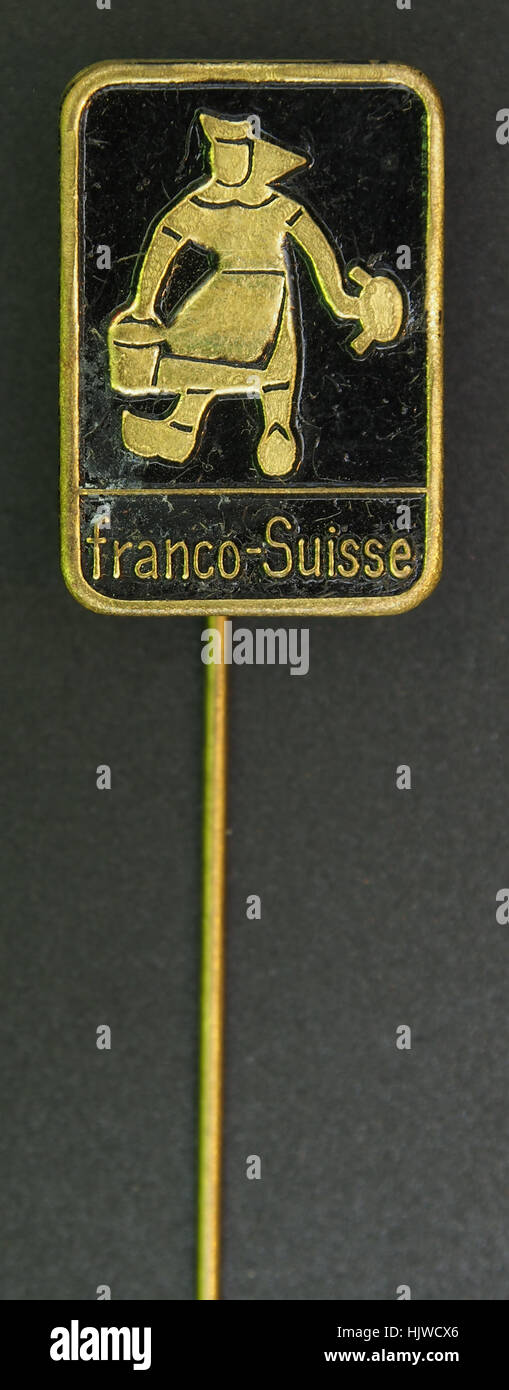 Franco-Suisse speldje met boerin, a vintage advertising pin depicting a ...
