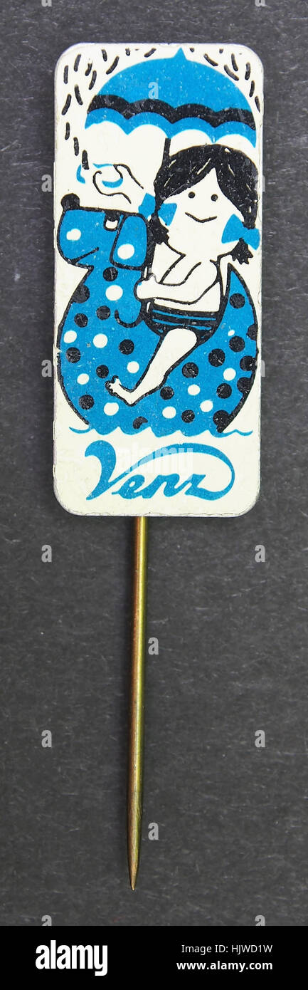 A Venz meisje op water (Venz girl on water) advertising pin, promoting ...