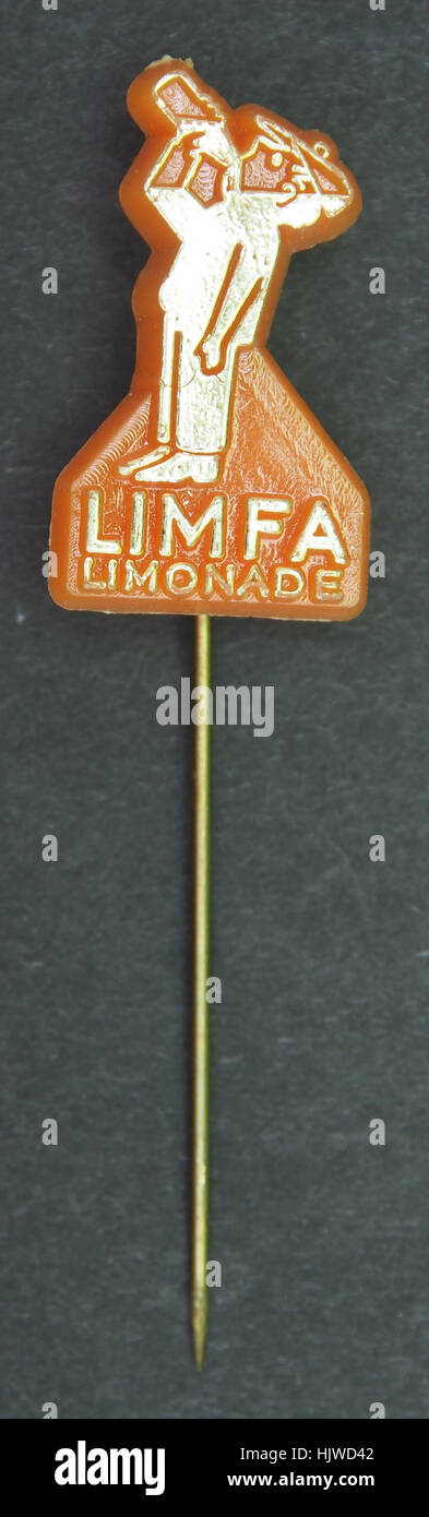 LIMFA red lemonade advertising pin Stock Photo - Alamy